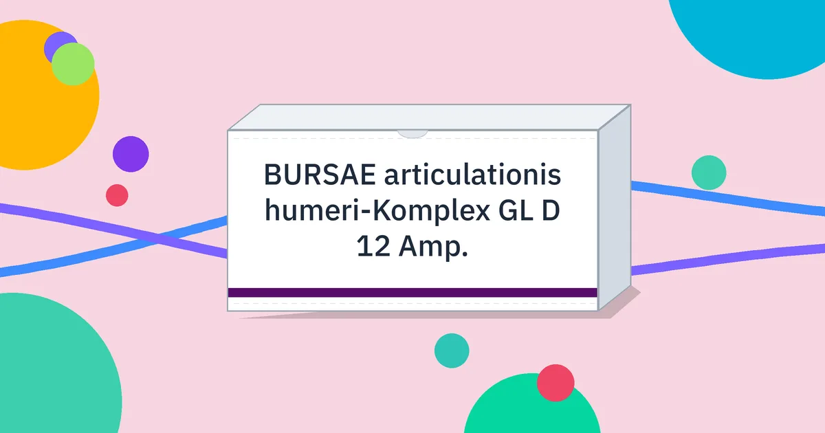 Symbolbild: Packung mit der Aufschrift BURSAE articulationis humeri-Komplex GL D 12 Amp. (PZN 00488970) – Verfügbarkeit und Bezug in Apotheken in Frankfurt am Main