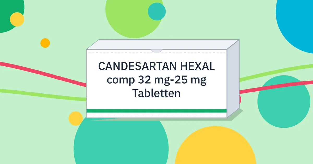 Symbolbild: Packung mit der Aufschrift CANDESARTAN HEXAL comp 32 mg-25 mg Tabletten (PZN 04713501) – Verfügbarkeit und Bezug in Apotheken in Frankfurt am Main