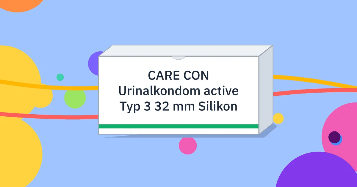Symbolbild: Packung mit der Aufschrift CARE CON Urinalkondom active Typ 3 32 mm Silikon (PZN 17520790) – Verfügbarkeit und Bezug in Apotheken in Frankfurt am Main