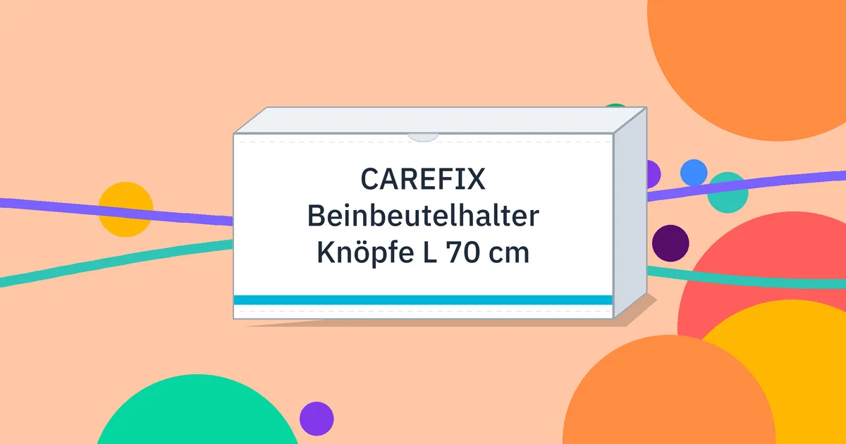 Symbolbild: Packung mit der Aufschrift CAREFIX Beinbeutelhalter Knöpfe L 70 cm (PZN 15254485) – Verfügbarkeit und Bezug in Apotheken in Frankfurt am Main