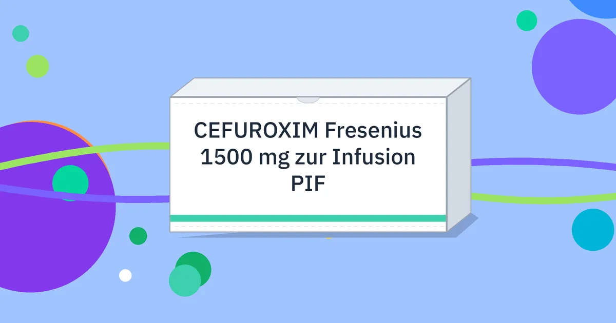 Symbolbild: Packung mit der Aufschrift CEFUROXIM Fresenius 1500 mg zur Infusion PIF (PZN 08420285) – Verfügbarkeit und Bezug in Apotheken in Frankfurt am Main