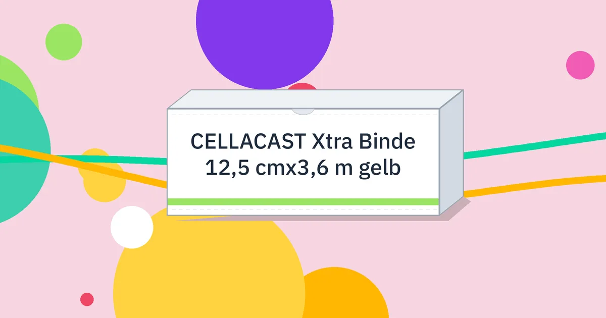 Symbolbild: Packung mit der Aufschrift CELLACAST Xtra Binde 12,5 cmx3,6 m gelb (PZN 11381962) – Verfügbarkeit und Bezug in Apotheken in Frankfurt am Main