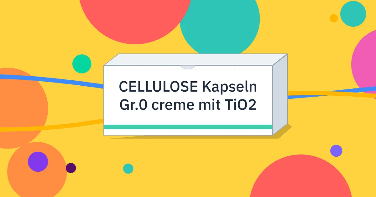 Symbolbild: Packung mit der Aufschrift CELLULOSE Kapseln Gr.0 creme mit TiO2 (PZN 18770649) – Verfügbarkeit und Bezug in Apotheken in Frankfurt am Main