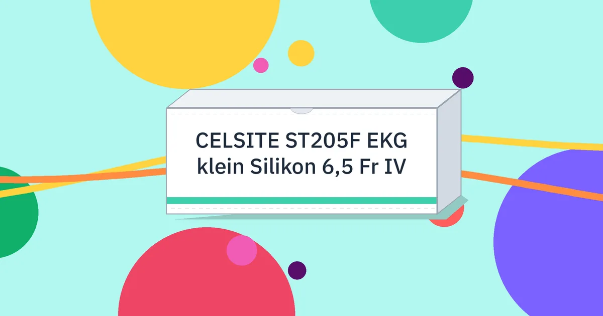 Symbolbild: Packung mit der Aufschrift CELSITE ST205F EKG klein Silikon 6,5 Fr IV (PZN 10253179) – Verfügbarkeit und Bezug in Apotheken in Frankfurt am Main