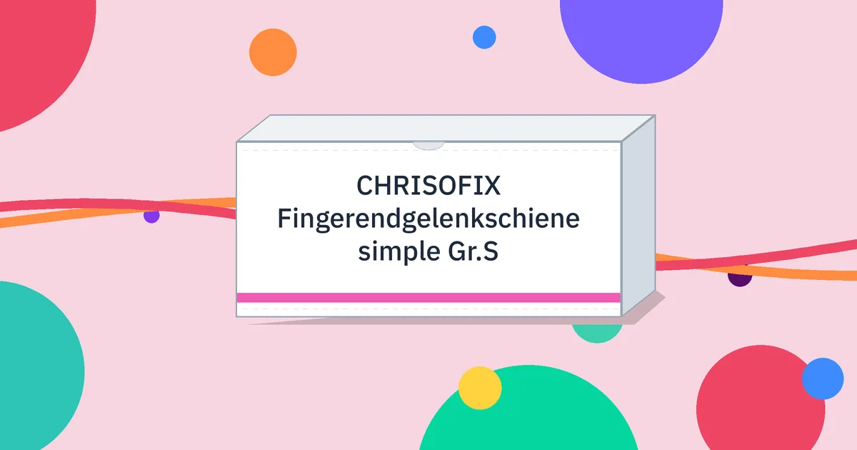 Symbolbild: Packung mit der Aufschrift CHRISOFIX Fingerendgelenkschiene simple Gr.S (PZN 09913742) – Verfügbarkeit und Bezug in Apotheken in Frankfurt am Main