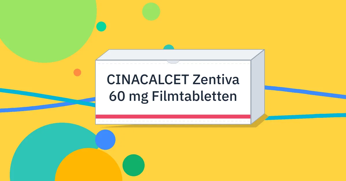 Symbolbild: Packung mit der Aufschrift CINACALCET Zentiva 60 mg Filmtabletten (PZN 15879713) – Verfügbarkeit und Bezug in Apotheken in Frankfurt am Main