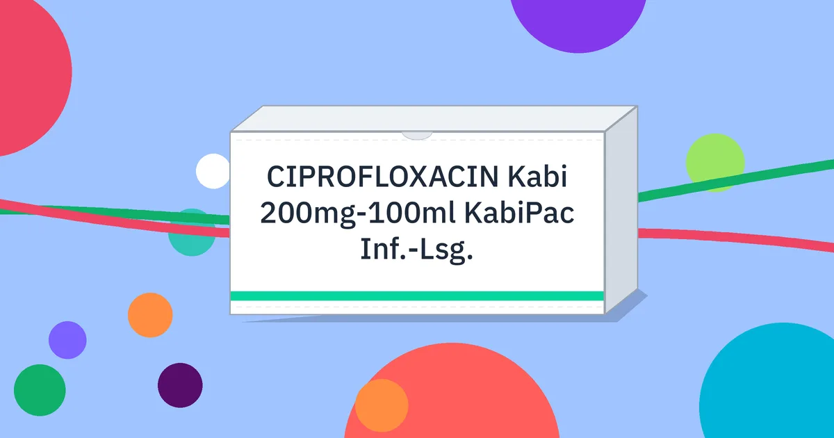 Symbolbild: Packung mit der Aufschrift CIPROFLOXACIN Kabi 200mg-100ml KabiPac Inf.-Lsg. (PZN 03277618) – Verfügbarkeit und Bezug in Apotheken in Frankfurt am Main