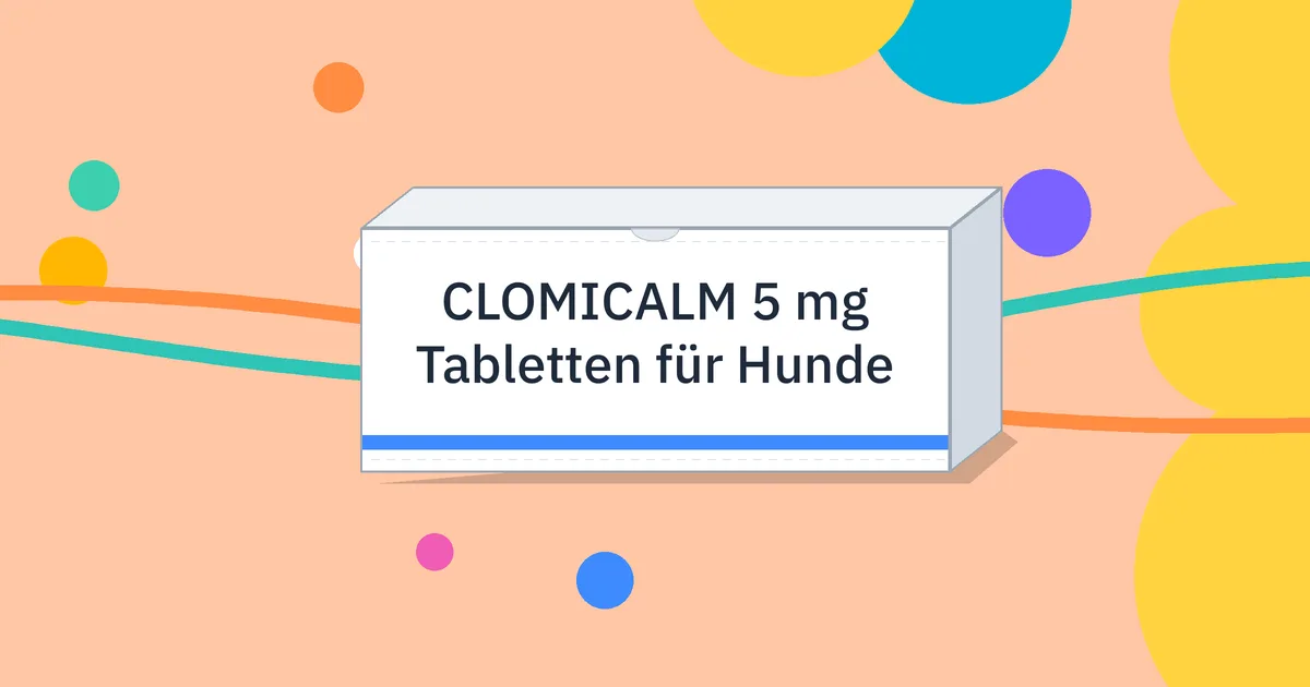 Symbolbild: Packung mit der Aufschrift CLOMICALM 5 mg Tabletten für Hunde (PZN 04308249) – Verfügbarkeit und Bezug in Apotheken in Frankfurt am Main