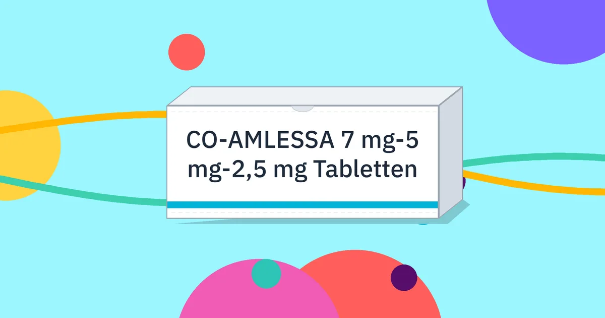 Symbolbild: Packung mit der Aufschrift CO-AMLESSA 7 mg-5 mg-2,5 mg Tabletten (PZN 19985257) – Verfügbarkeit und Bezug in Apotheken in Frankfurt am Main