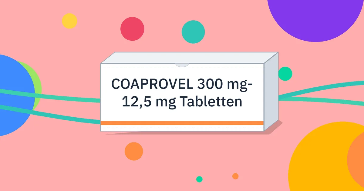 Symbolbild: Packung mit der Aufschrift COAPROVEL 300 mg-12,5 mg Tabletten (PZN 15202471) – Verfügbarkeit und Bezug in Apotheken in Frankfurt am Main