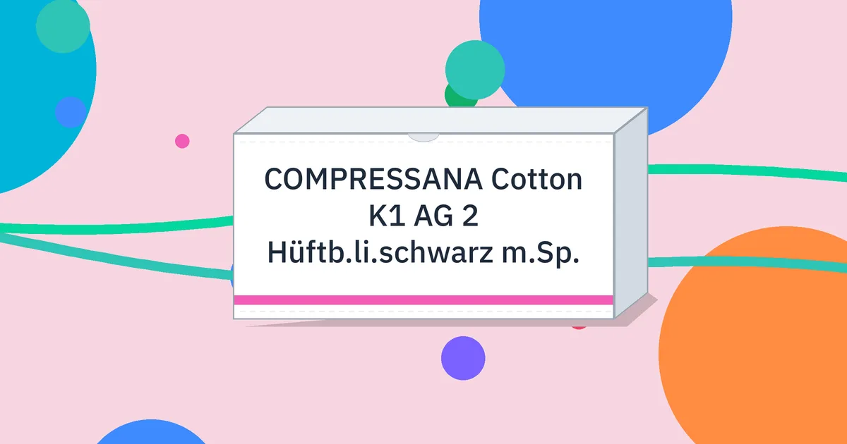 Symbolbild: Packung mit der Aufschrift COMPRESSANA Cotton K1 AG 2 Hüftb.li.schwarz m.Sp. (PZN 12980274) – Verfügbarkeit und Bezug in Apotheken in Frankfurt am Main