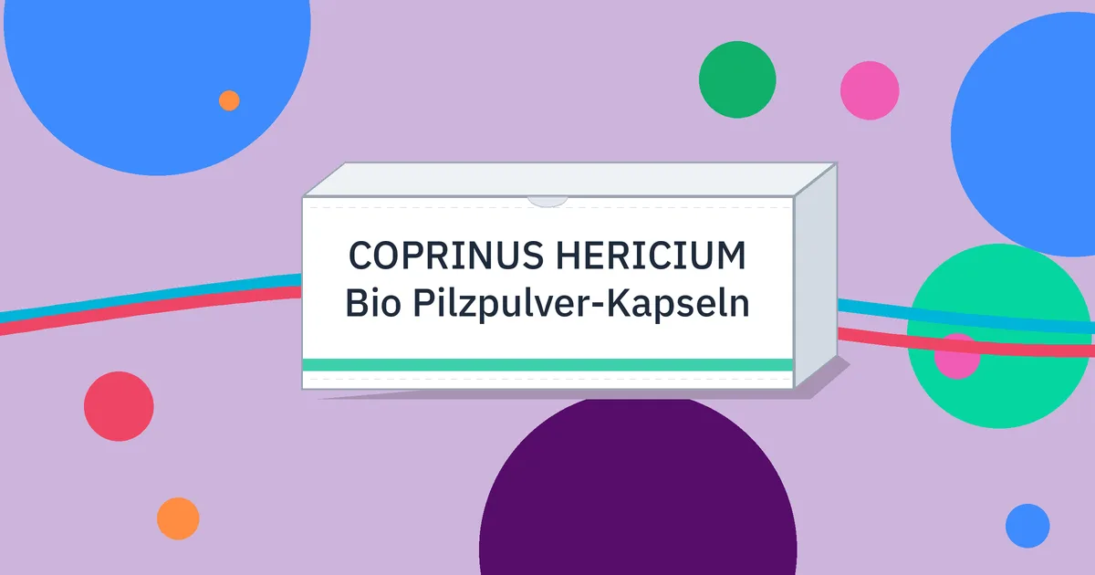 Symbolbild: Packung mit der Aufschrift COPRINUS HERICIUM Bio Pilzpulver-Kapseln (PZN 19710425) – Verfügbarkeit und Bezug in Apotheken in Frankfurt am Main