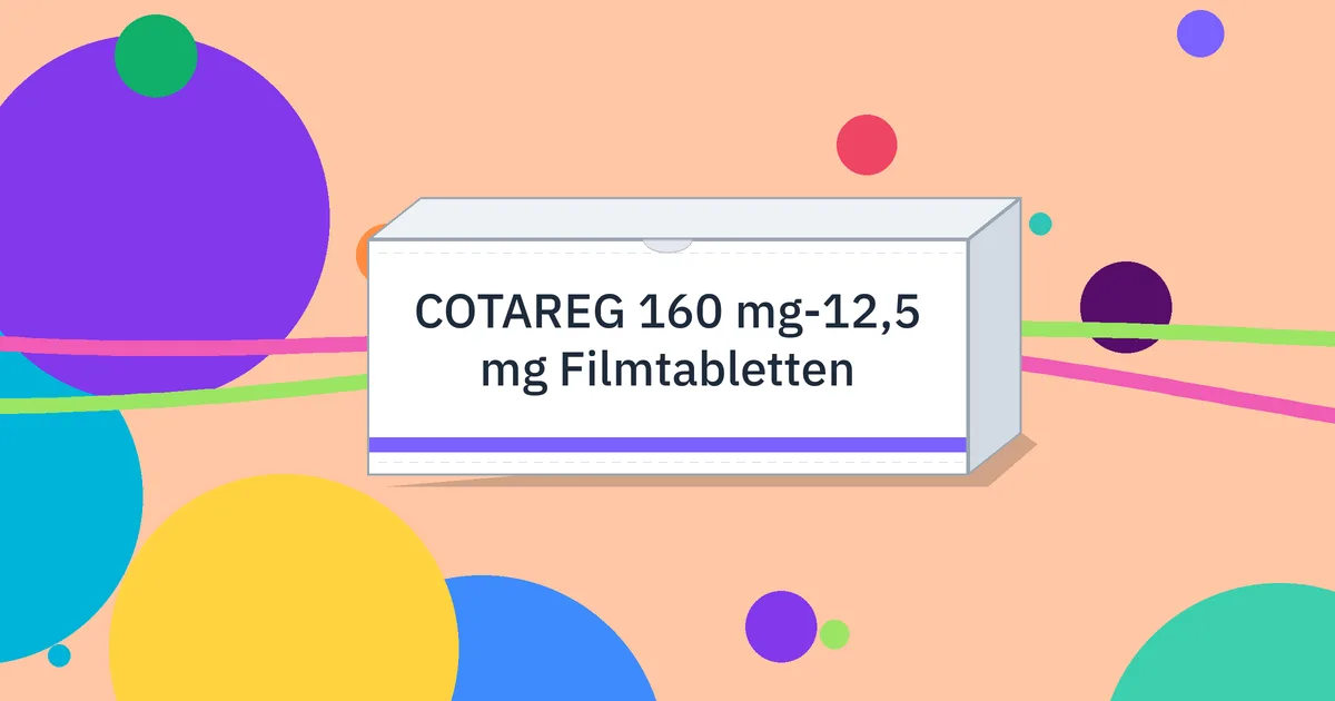 Symbolbild: Packung mit der Aufschrift COTAREG 160 mg-12,5 mg Filmtabletten (PZN 03934654) – Verfügbarkeit und Bezug in Apotheken in Frankfurt am Main