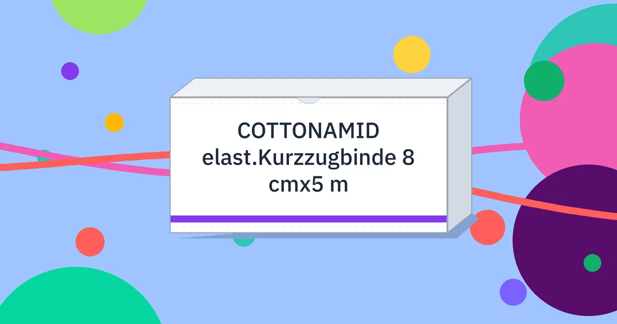 Symbolbild: Packung mit der Aufschrift COTTONAMID elast.Kurzzugbinde 8 cmx5 m (PZN 04095026) – Verfügbarkeit und Bezug in Apotheken in Frankfurt am Main