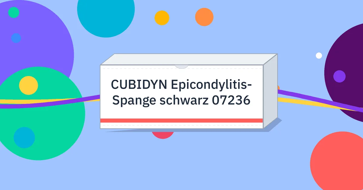 Symbolbild: Packung mit der Aufschrift CUBIDYN Epicondylitis-Spange schwarz 07236 (PZN 04305564) – Verfügbarkeit und Bezug in Apotheken in Frankfurt am Main