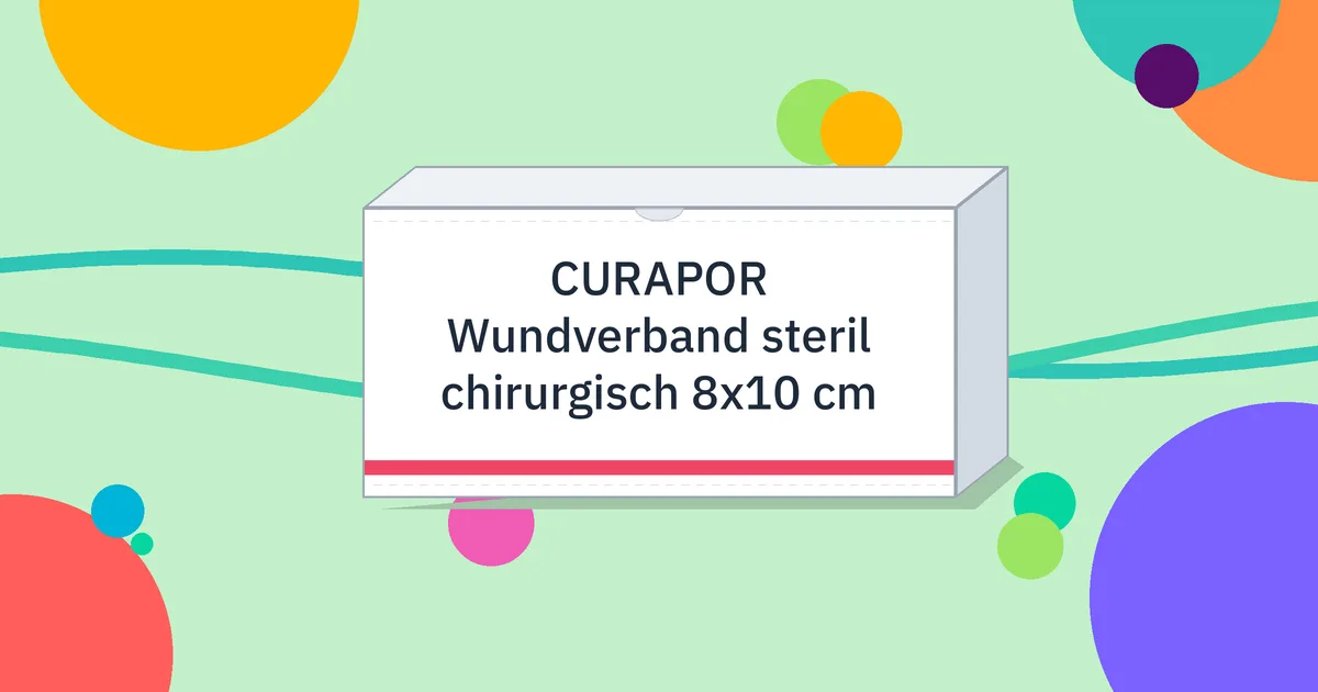 Symbolbild: Packung mit der Aufschrift CURAPOR Wundverband steril chirurgisch 8x10 cm (PZN 12586040) – Verfügbarkeit und Bezug in Apotheken in Frankfurt am Main
