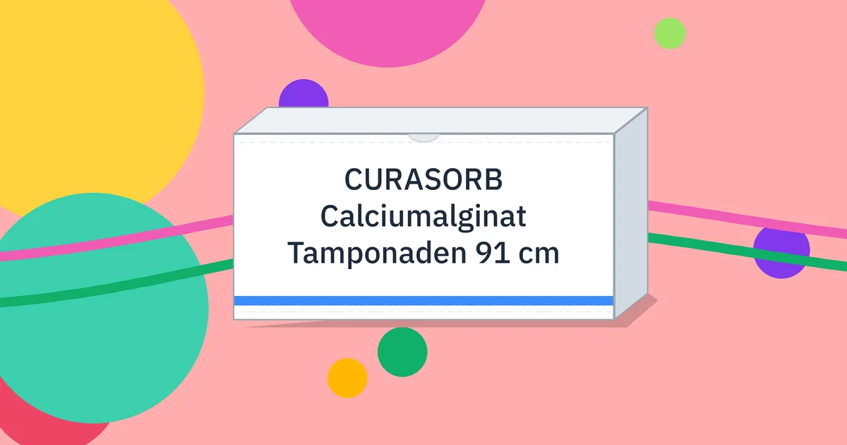 Symbolbild: Packung mit der Aufschrift CURASORB Calciumalginat Tamponaden 91 cm (PZN 00020103) – Verfügbarkeit und Bezug in Apotheken in Frankfurt am Main