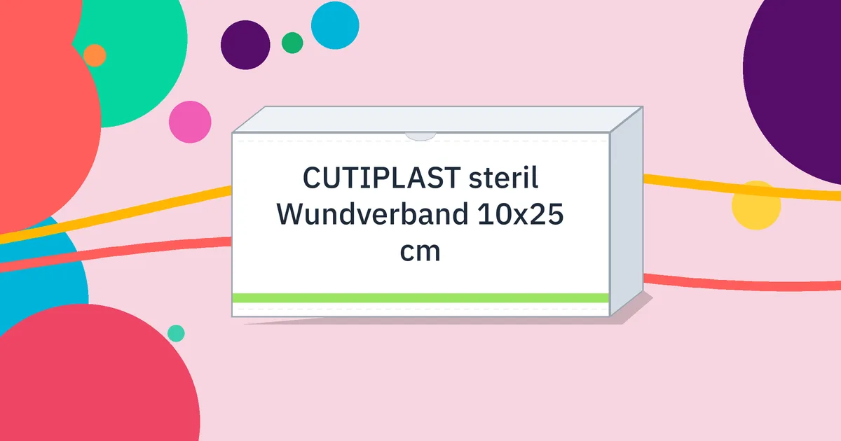 Symbolbild: Packung mit der Aufschrift CUTIPLAST steril Wundverband 10x25 cm (PZN 10391007) – Verfügbarkeit und Bezug in Apotheken in Frankfurt am Main