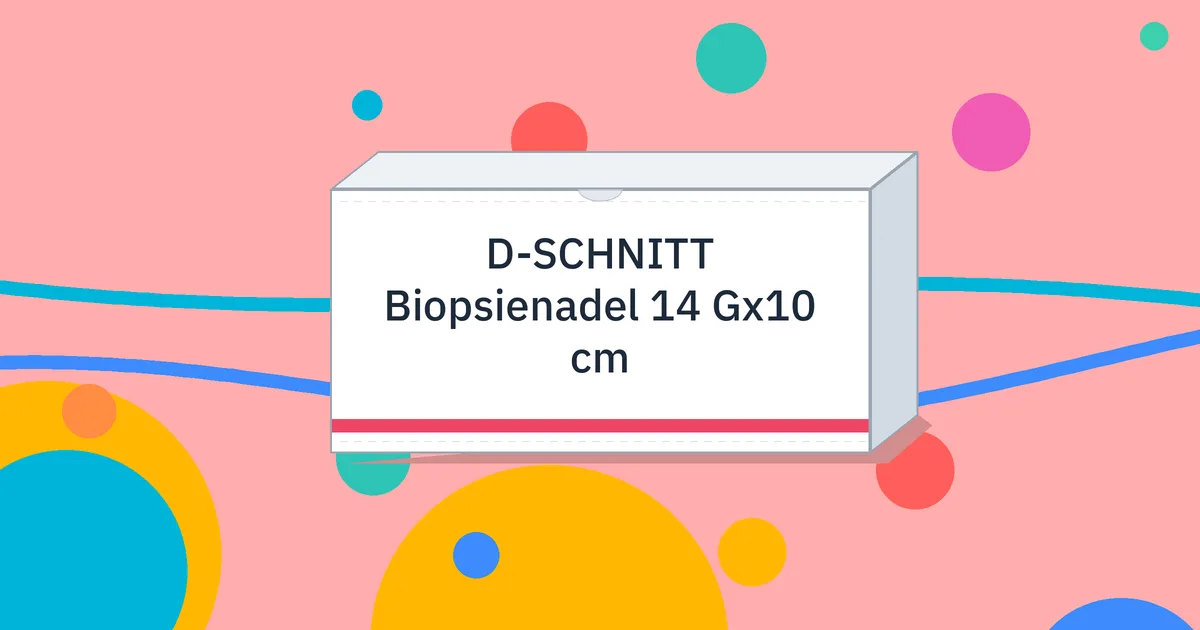 Symbolbild: Packung mit der Aufschrift D-SCHNITT Biopsienadel 14 Gx10 cm (PZN 10356790) – Verfügbarkeit und Bezug in Apotheken in Frankfurt am Main