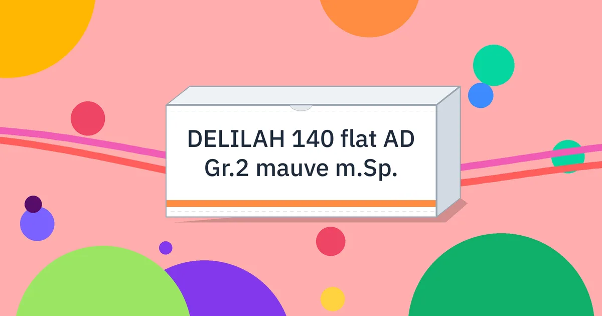 Symbolbild: Packung mit der Aufschrift DELILAH 140 flat AD Gr.2 mauve m.Sp. (PZN 14246928) – Verfügbarkeit und Bezug in Apotheken in Frankfurt am Main