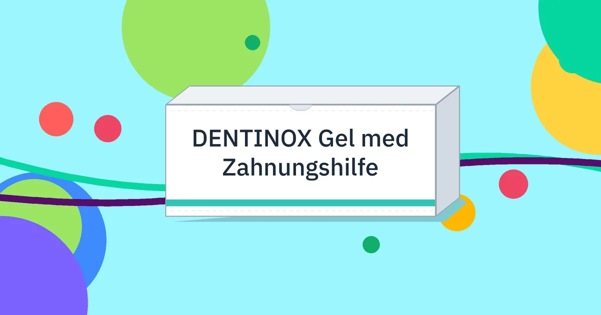 Symbolbild: Packung mit der Aufschrift DENTINOX Gel med Zahnungshilfe (PZN 19728589) – Verfügbarkeit und Bezug in Apotheken in Frankfurt am Main