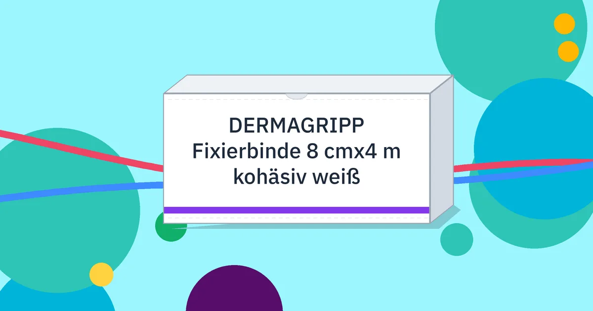 Symbolbild: Packung mit der Aufschrift DERMAGRIPP Fixierbinde 8 cmx4 m kohäsiv weiß (PZN 20111606) – Verfügbarkeit und Bezug in Apotheken in Frankfurt am Main