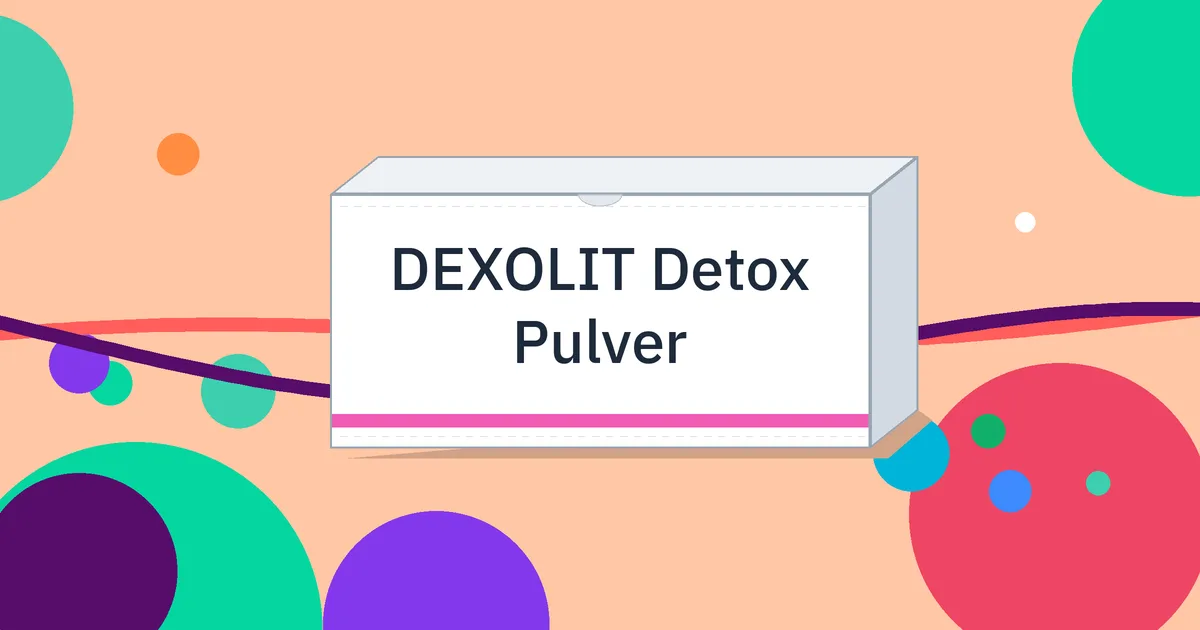 Symbolbild: Packung mit der Aufschrift DEXOLIT Detox Pulver (PZN 11865683) – Verfügbarkeit und Bezug in Apotheken in Frankfurt am Main
