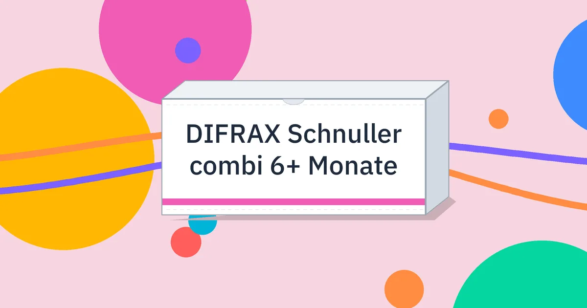 Symbolbild: Packung mit der Aufschrift DIFRAX Schnuller combi 6+ Monate (PZN 09290749) – Verfügbarkeit und Bezug in Apotheken in Frankfurt am Main