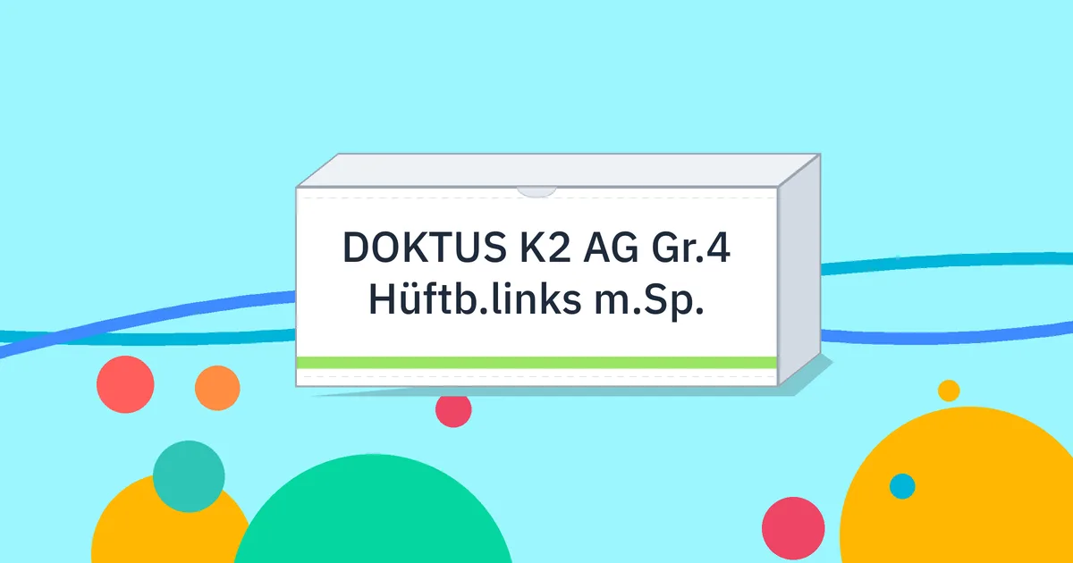 Symbolbild: Packung mit der Aufschrift DOKTUS K2 AG Gr.4 Hüftb.links m.Sp. (PZN 03310729) – Verfügbarkeit und Bezug in Apotheken in Frankfurt am Main