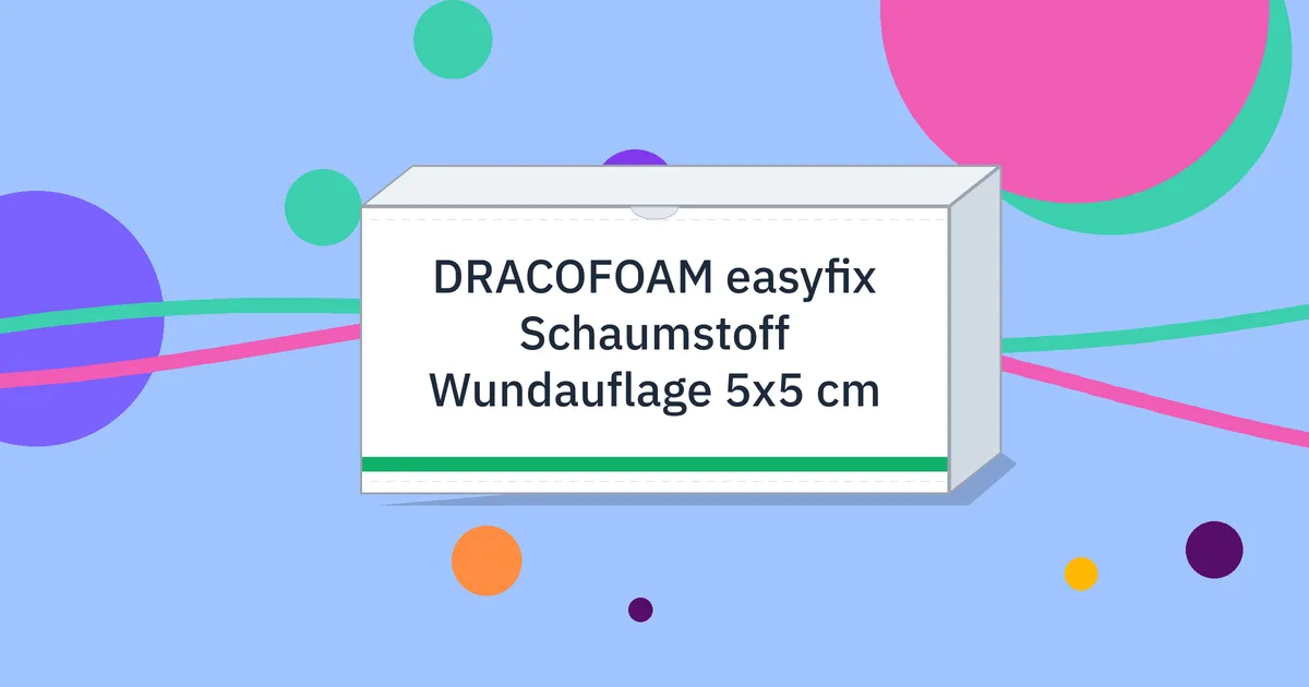 Symbolbild: Packung mit der Aufschrift DRACOFOAM easyfix Schaumstoff Wundauflage 5x5 cm (PZN 19156822) – Verfügbarkeit und Bezug in Apotheken in Frankfurt am Main