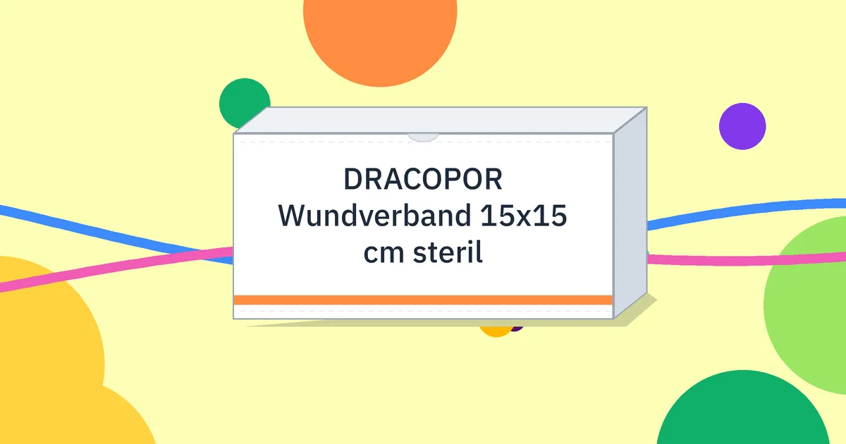 Symbolbild: Packung mit der Aufschrift DRACOPOR Wundverband 15x15 cm steril (PZN 14167494) – Verfügbarkeit und Bezug in Apotheken in Frankfurt am Main