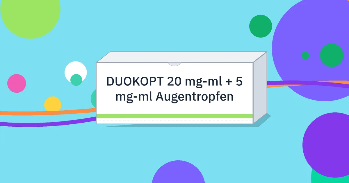 Symbolbild: Packung mit der Aufschrift DUOKOPT 20 mg-ml + 5 mg-ml Augentropfen (PZN 17294649) – Verfügbarkeit und Bezug in Apotheken in Frankfurt am Main