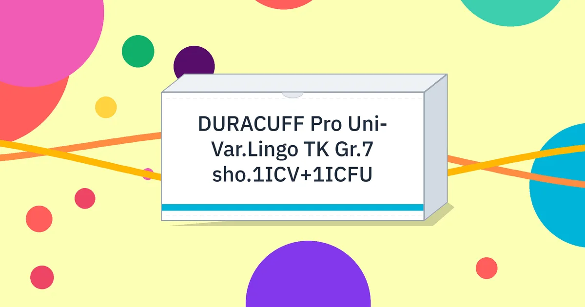 Symbolbild: Packung mit der Aufschrift DURACUFF Pro Uni-Var.Lingo TK Gr.7 sho.1ICV+1ICFU (PZN 19244414) – Verfügbarkeit und Bezug in Apotheken in Frankfurt am Main