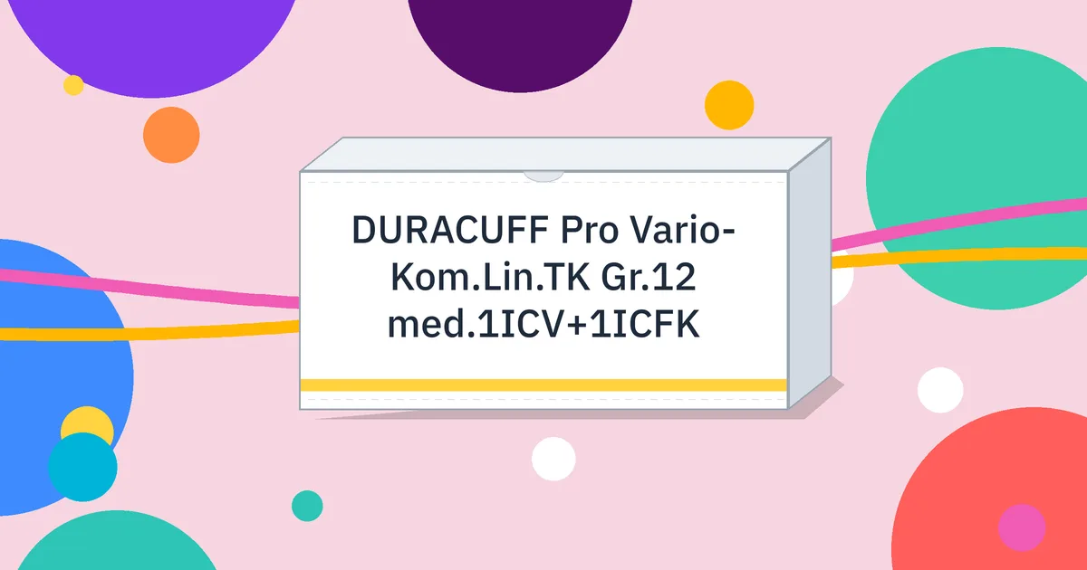 Symbolbild: Packung mit der Aufschrift DURACUFF Pro Vario-Kom.Lin.TK Gr.12 med.1ICV+1ICFK (PZN 19245514) – Verfügbarkeit und Bezug in Apotheken in Frankfurt am Main