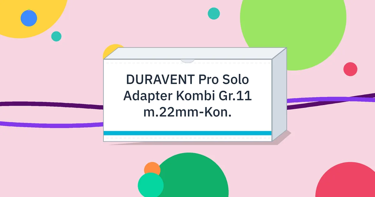 Symbolbild: Packung mit der Aufschrift DURAVENT Pro Solo Adapter Kombi Gr.11 m.22mm-Kon. (PZN 19272600) – Verfügbarkeit und Bezug in Apotheken in Frankfurt am Main