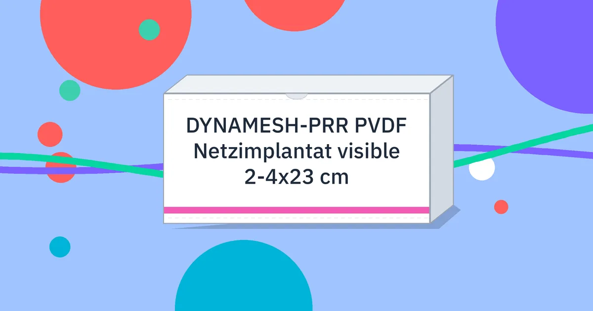 Symbolbild: Packung mit der Aufschrift DYNAMESH-PRR PVDF Netzimplantat visible 2-4x23 cm (PZN 19390110) – Verfügbarkeit und Bezug in Apotheken in Frankfurt am Main