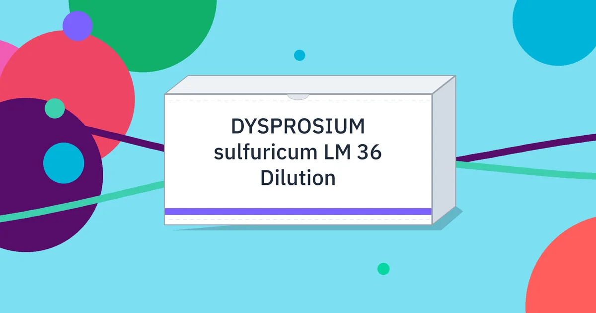 Symbolbild: Packung mit der Aufschrift DYSPROSIUM sulfuricum LM 36 Dilution (PZN 13468182) – Verfügbarkeit und Bezug in Apotheken in Frankfurt am Main