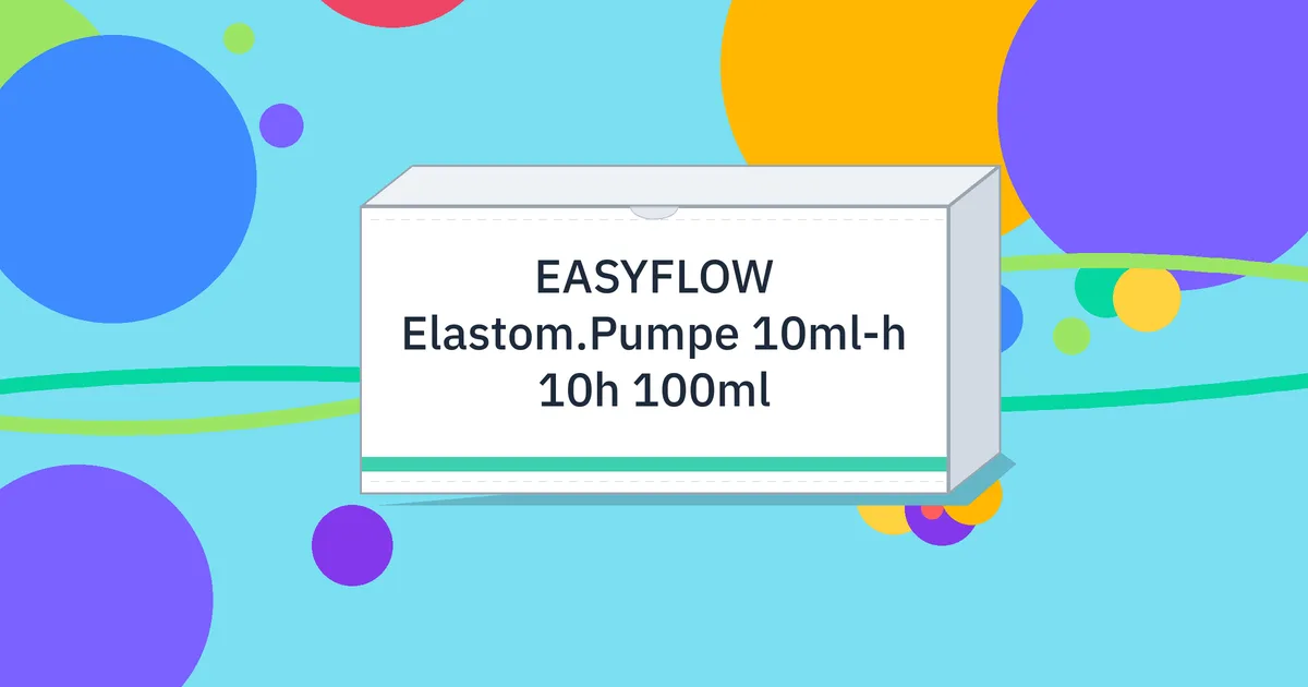 Symbolbild: Packung mit der Aufschrift EASYFLOW Elastom.Pumpe 10ml-h 10h 100ml (PZN 19789295) – Verfügbarkeit und Bezug in Apotheken in Frankfurt am Main