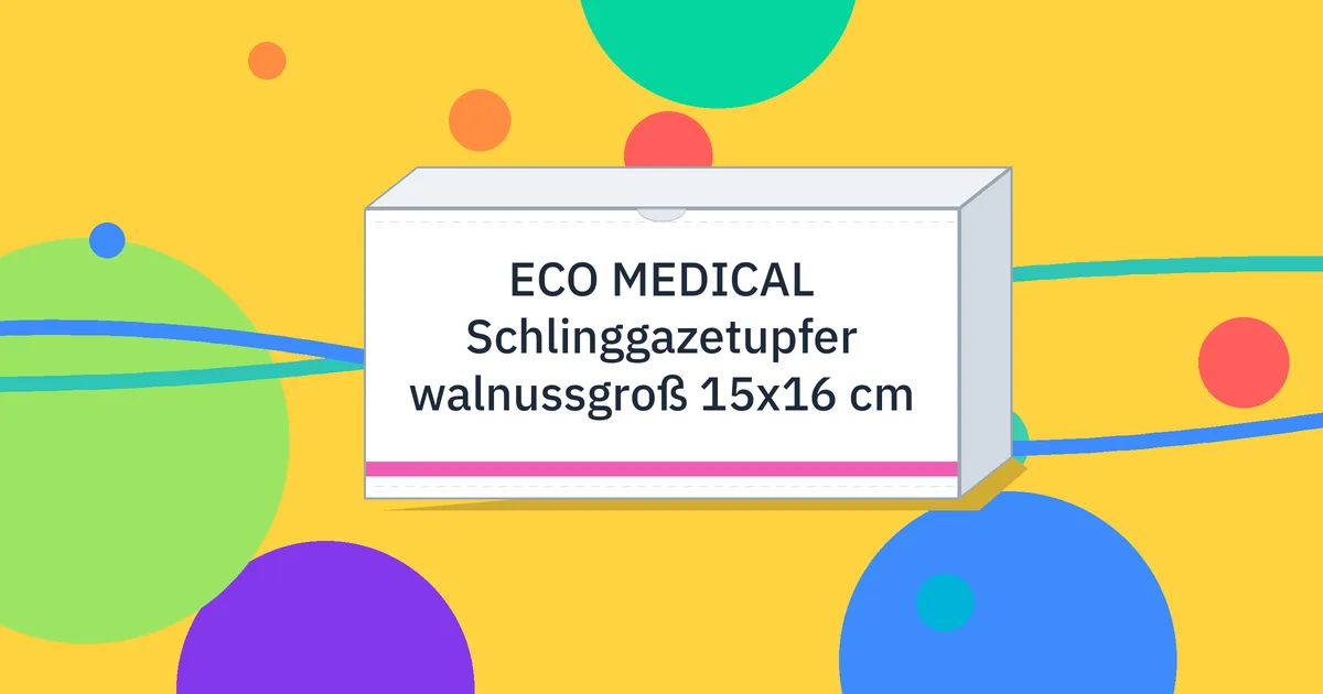 Symbolbild: Packung mit der Aufschrift ECO MEDICAL Schlinggazetupfer walnussgroß 15x16 cm (PZN 00757074) – Verfügbarkeit und Bezug in Apotheken in Frankfurt am Main