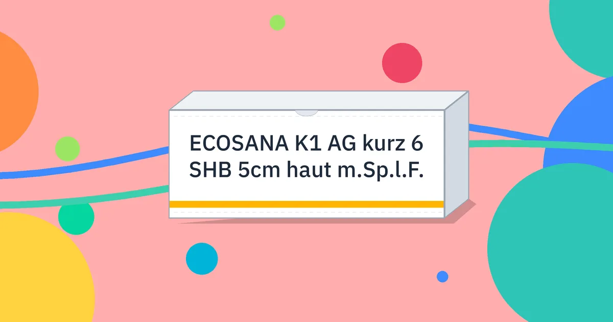 Symbolbild: Packung mit der Aufschrift ECOSANA K1 AG kurz 6 SHB 5cm haut m.Sp.l.F. (PZN 04730184) – Verfügbarkeit und Bezug in Apotheken in Frankfurt am Main