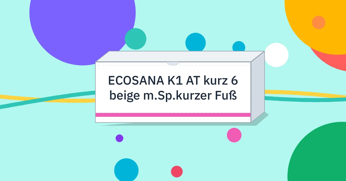 Symbolbild: Packung mit der Aufschrift ECOSANA K1 AT kurz 6 beige m.Sp.kurzer Fuß (PZN 04732214) – Verfügbarkeit und Bezug in Apotheken in Frankfurt am Main