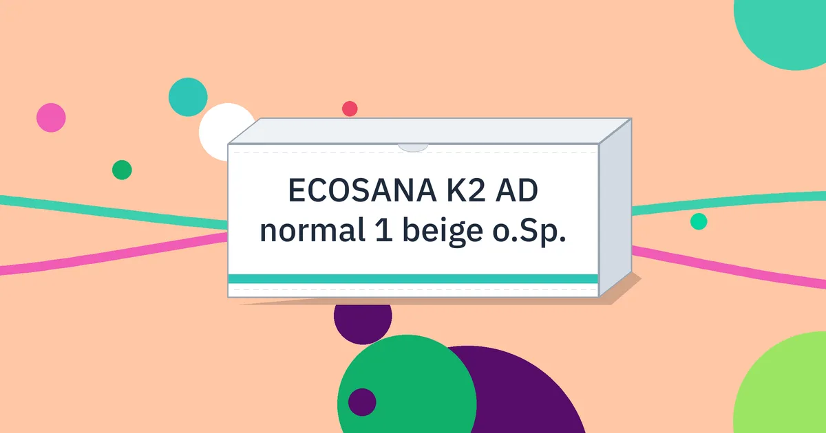 Symbolbild: Packung mit der Aufschrift ECOSANA K2 AD normal 1 beige o.Sp. (PZN 01331779) – Verfügbarkeit und Bezug in Apotheken in Frankfurt am Main