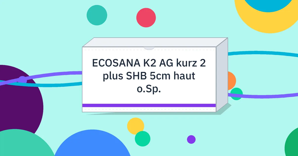 Symbolbild: Packung mit der Aufschrift ECOSANA K2 AG kurz 2 plus SHB 5cm haut o.Sp. (PZN 01402858) – Verfügbarkeit und Bezug in Apotheken in Frankfurt am Main