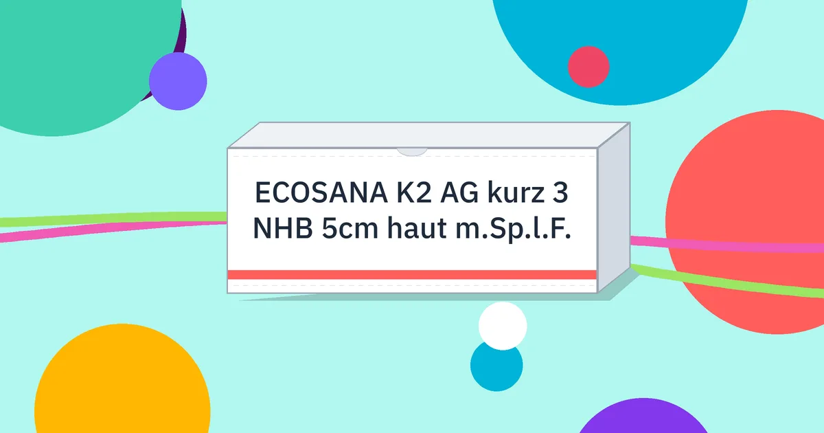 Symbolbild: Packung mit der Aufschrift ECOSANA K2 AG kurz 3 NHB 5cm haut m.Sp.l.F. (PZN 10954901) – Verfügbarkeit und Bezug in Apotheken in Frankfurt am Main