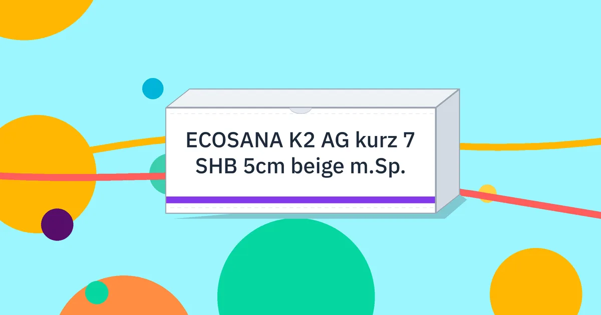 Symbolbild: Packung mit der Aufschrift ECOSANA K2 AG kurz 7 SHB 5cm beige m.Sp. (PZN 01530639) – Verfügbarkeit und Bezug in Apotheken in Frankfurt am Main