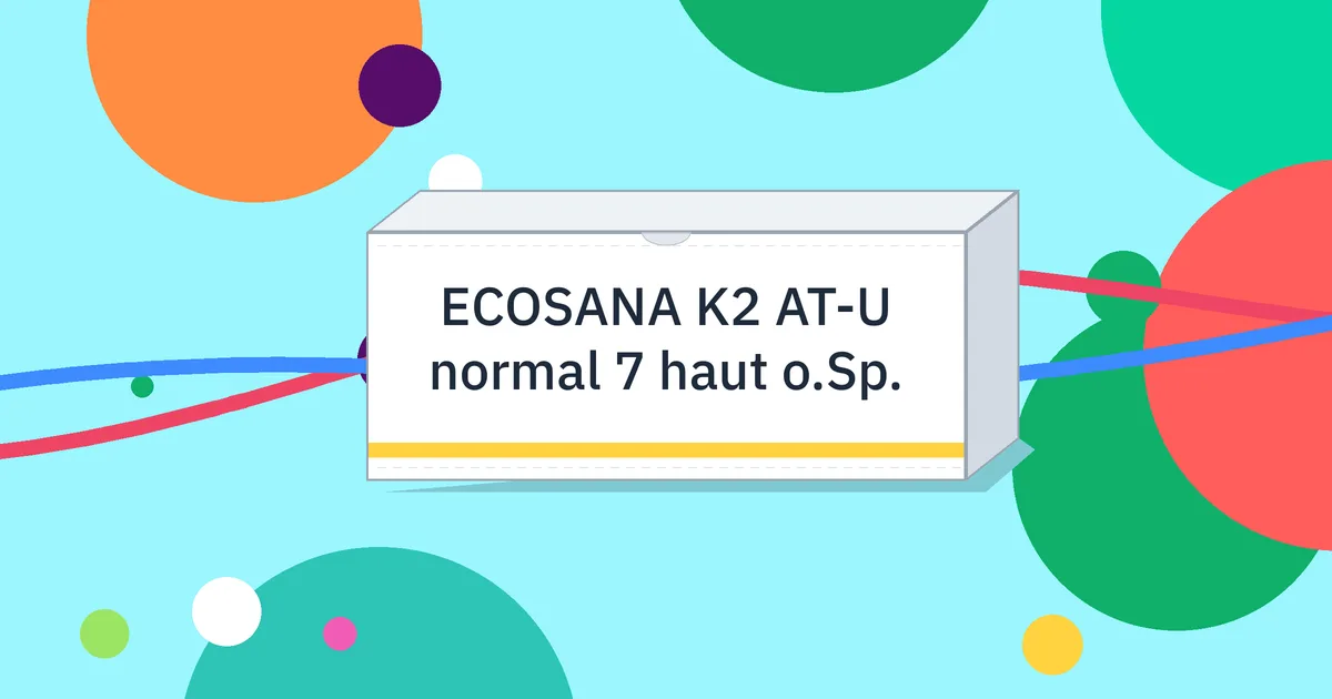 Symbolbild: Packung mit der Aufschrift ECOSANA K2 AT-U normal 7 haut o.Sp. (PZN 01595751) – Verfügbarkeit und Bezug in Apotheken in Frankfurt am Main