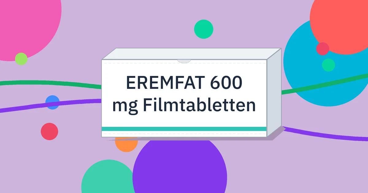 Symbolbild: Packung mit der Aufschrift EREMFAT 600 mg Filmtabletten (PZN 18803202) – Verfügbarkeit und Bezug in Apotheken in Frankfurt am Main