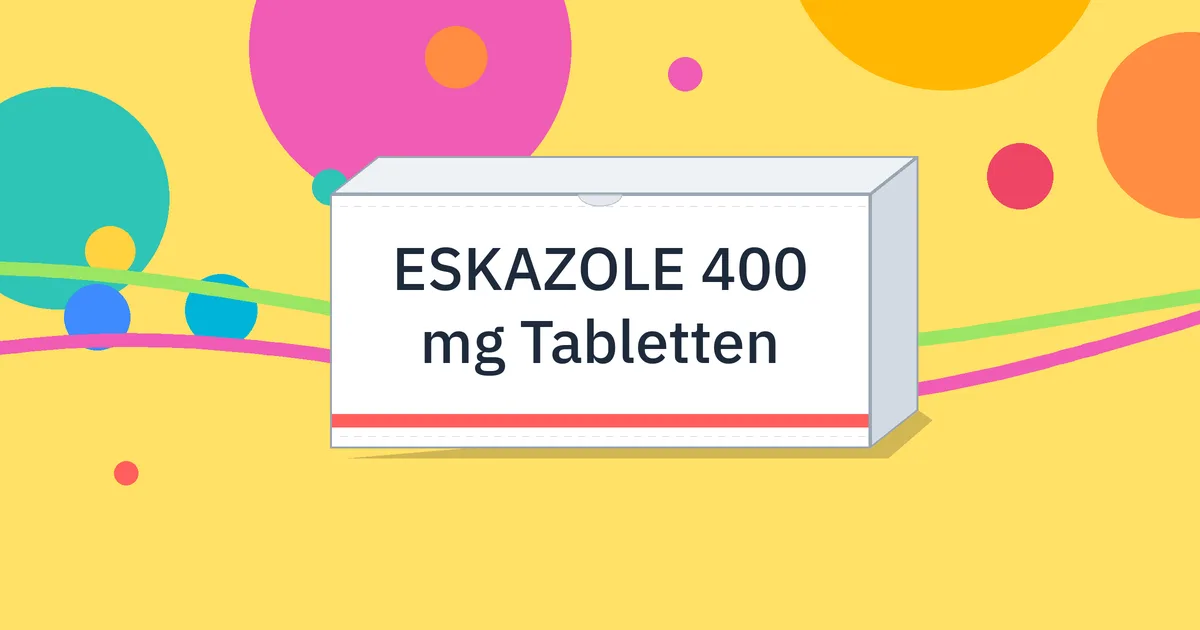 Symbolbild: Packung mit der Aufschrift ESKAZOLE 400 mg Tabletten (PZN 19253175) – Verfügbarkeit und Bezug in Apotheken in Frankfurt am Main