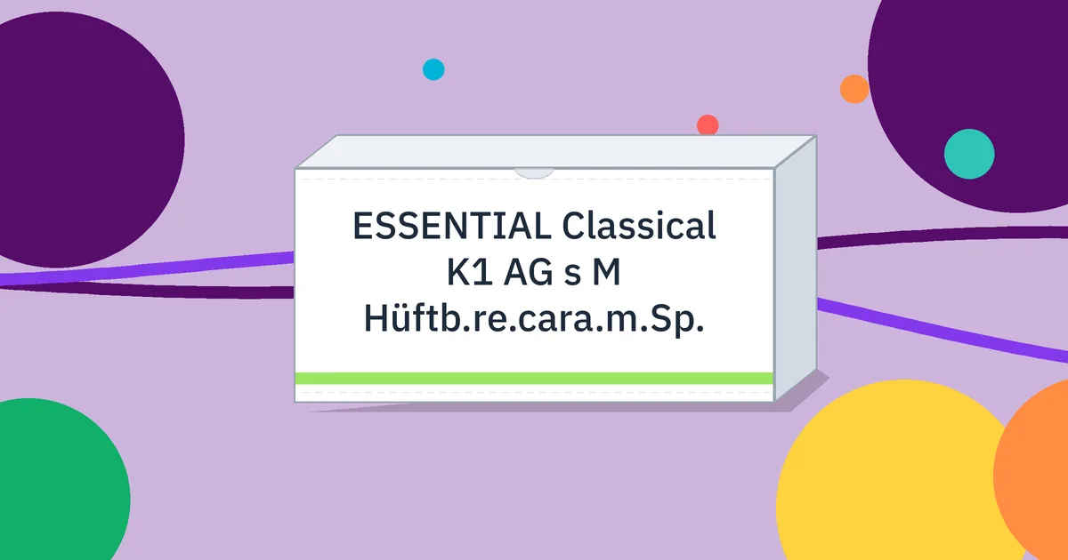 Symbolbild: Packung mit der Aufschrift ESSENTIAL Classical K1 AG s M Hüftb.re.cara.m.Sp. (PZN 17011829) – Verfügbarkeit und Bezug in Apotheken in Frankfurt am Main