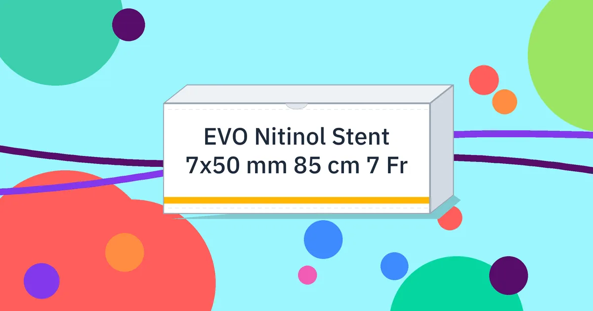 Symbolbild: Packung mit der Aufschrift EVO Nitinol Stent 7x50 mm 85 cm 7 Fr (PZN 00223639) – Verfügbarkeit und Bezug in Apotheken in Frankfurt am Main
